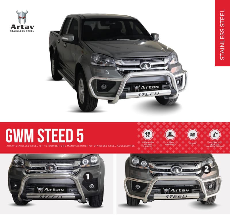 GWM STeed 5 Stainless Steel Nudgebar Black/Silver - TOWRITE