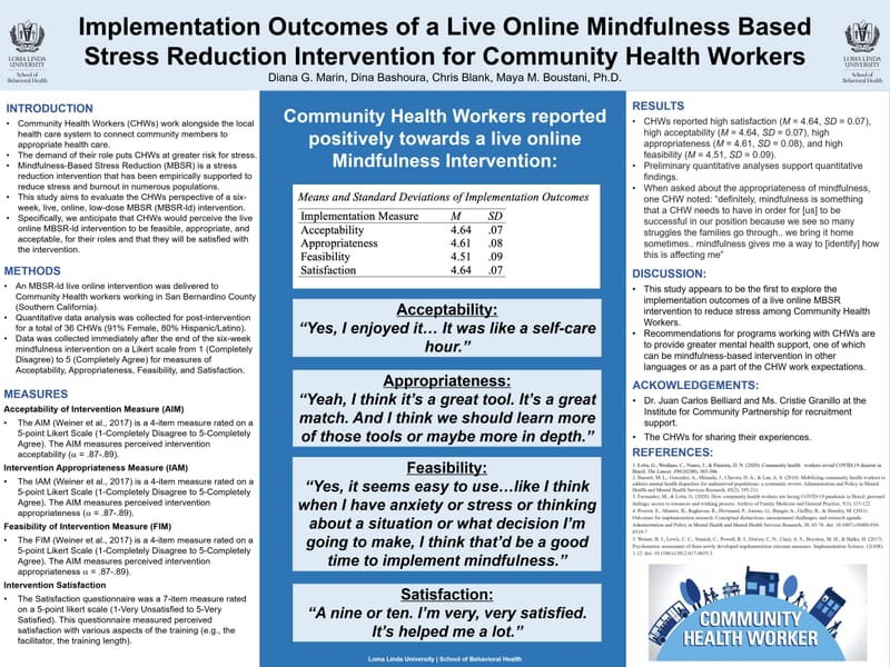 Implementation Outcomes of a Live Online Mindfulness Based Stress ...