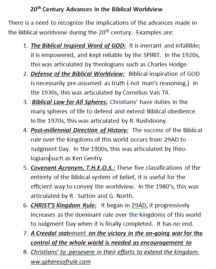 20th Century Advances in the Biblical Worldview - Spheres of Rule