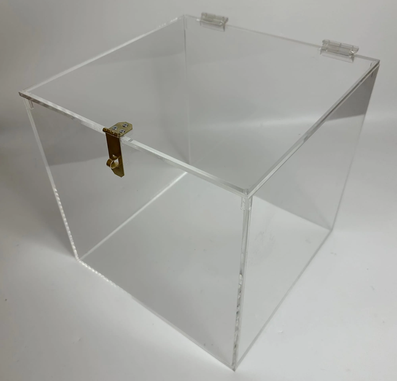 Custom Clear Acrylic Boxes with metal hasp lock hinged lid - PlexiBoxes4u