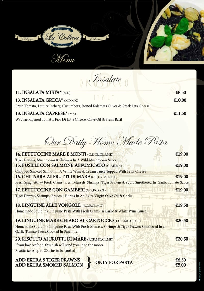 A La Carte Menu - La Collina