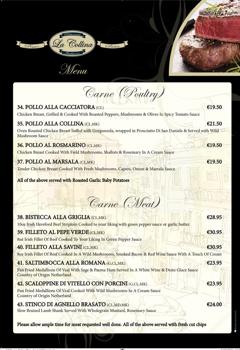 A La Carte Menu - La Collina