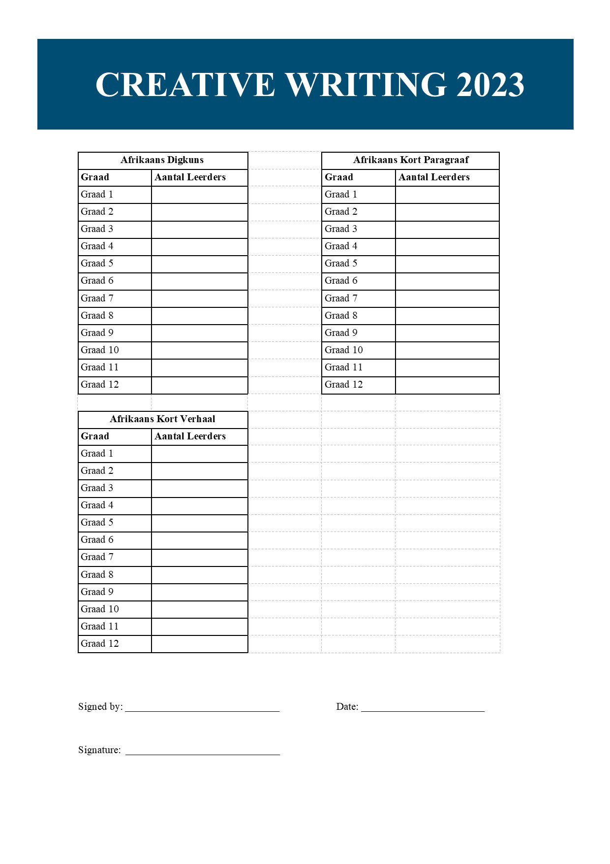 CREATIVE WRITING ENTRY FORMS 2023 The South African Literacy Association