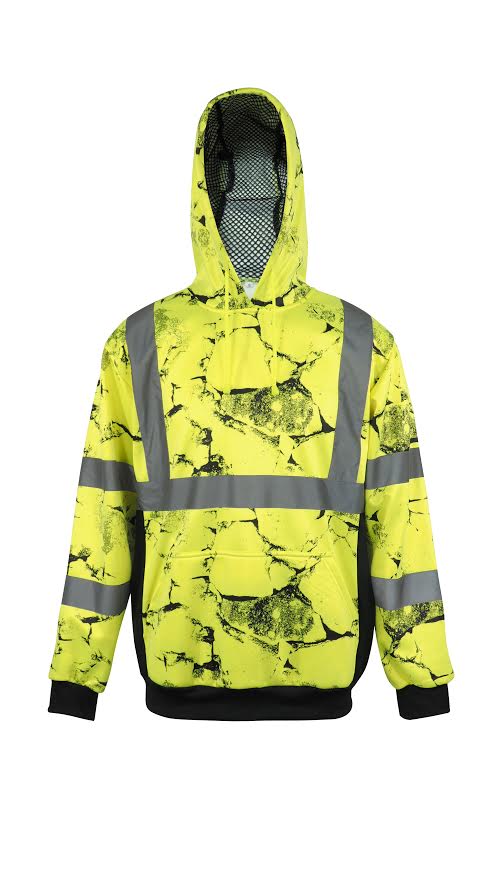 PRESALE Hi-Vis Hooded Lime Camo Sweatshirt Class3 Safety Pullover Road ...