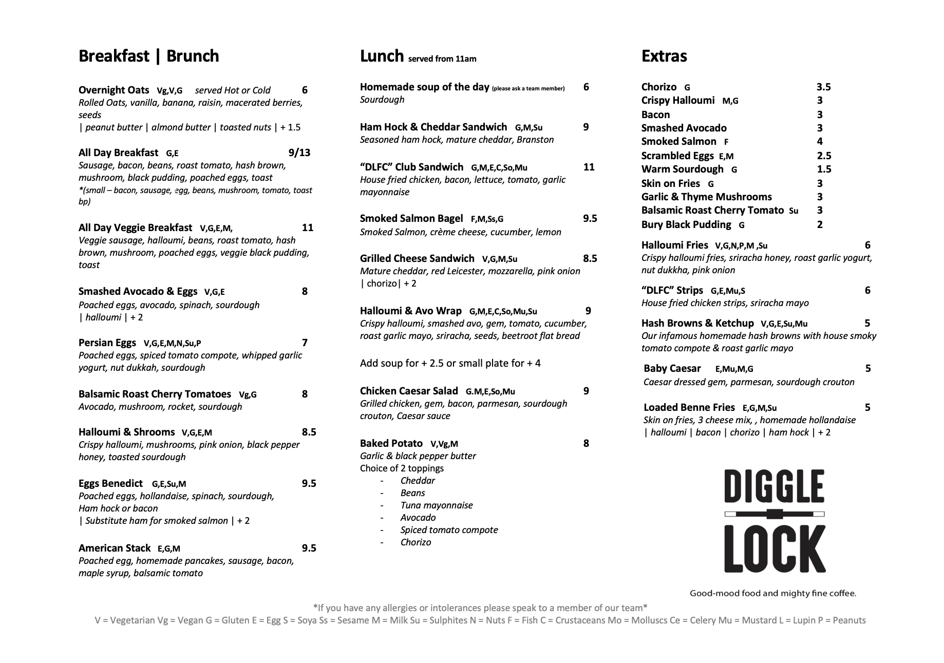 OUR MENU - Diggle Lock