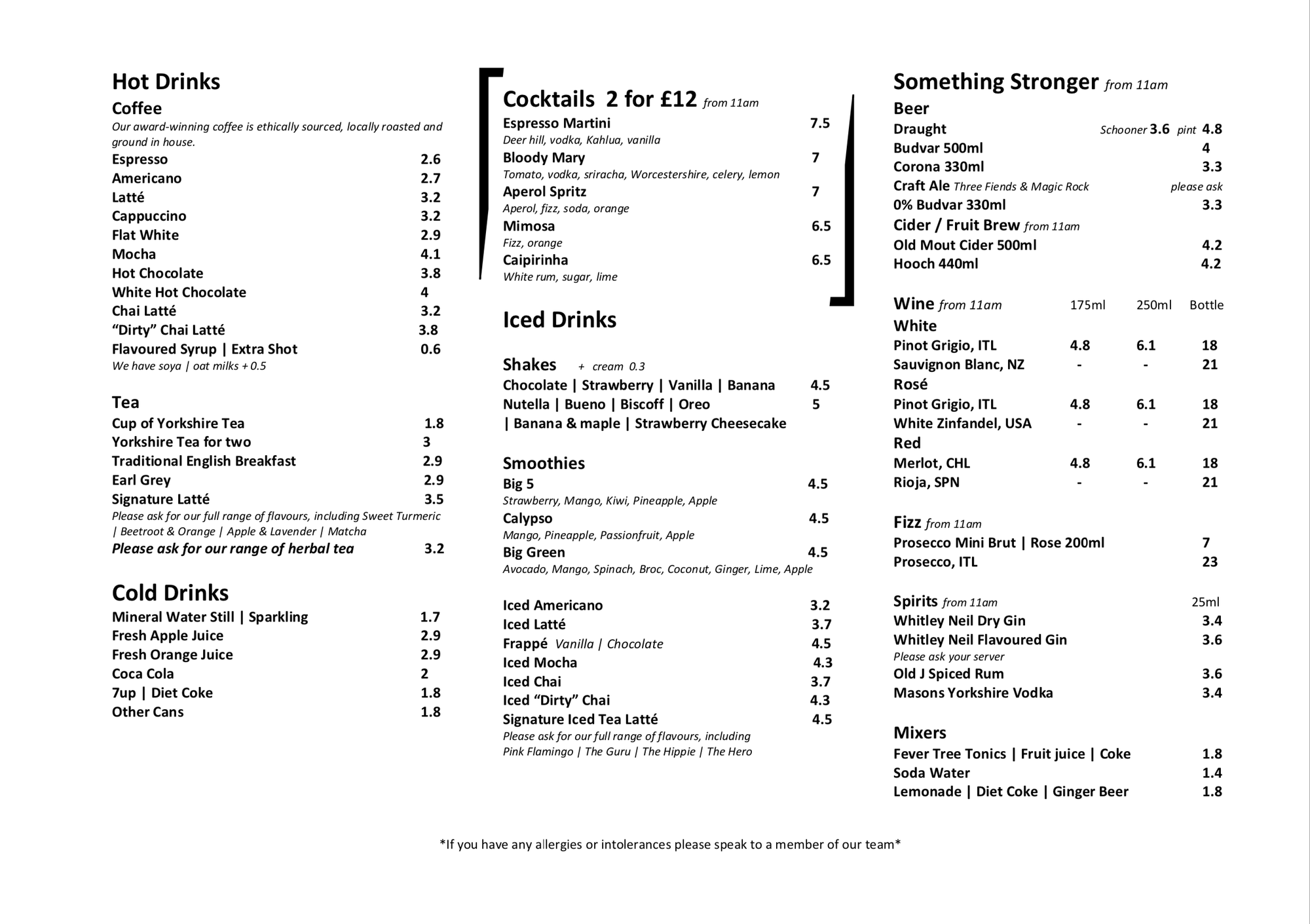 OUR MENU - Diggle Lock