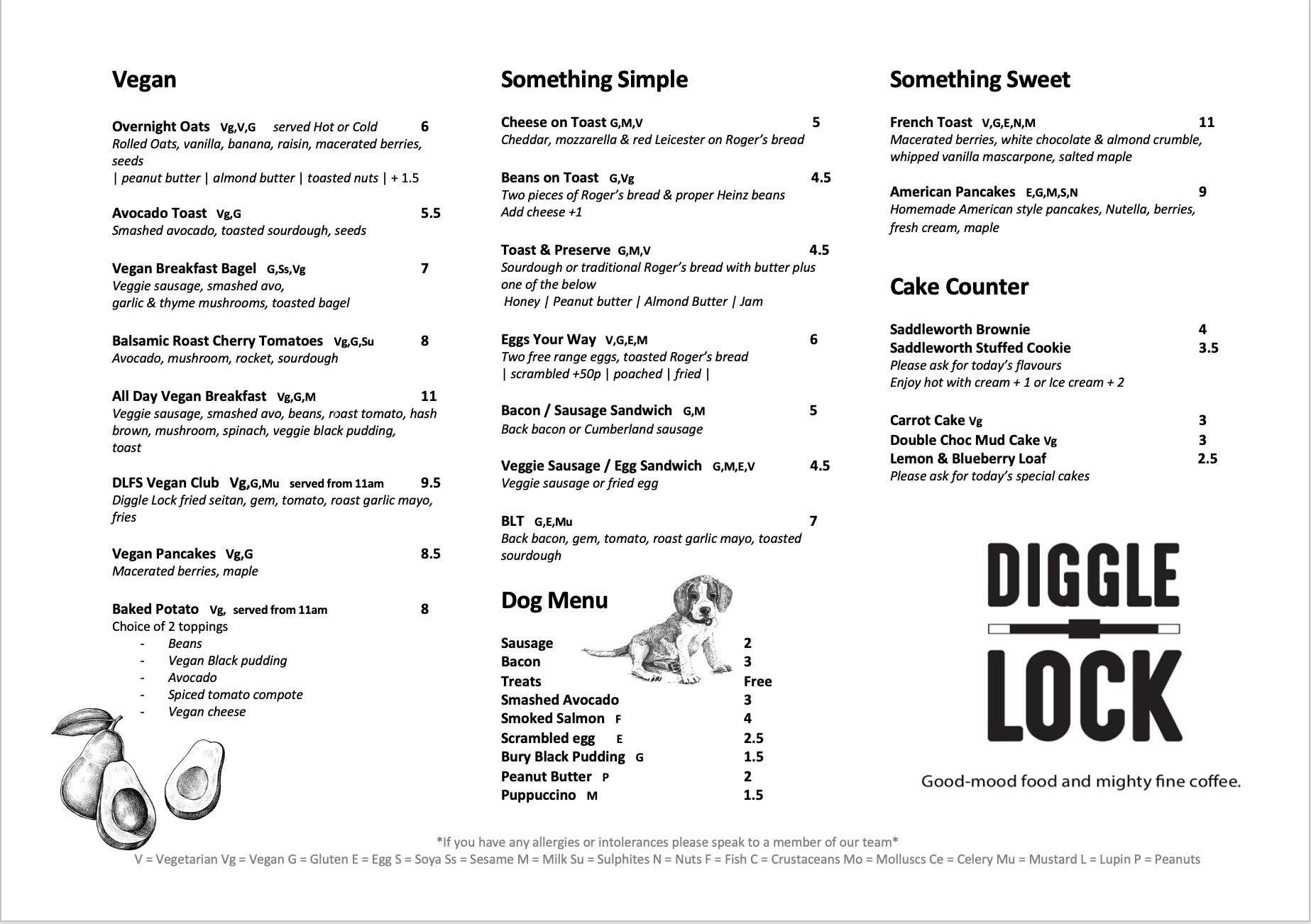OUR MENU - Diggle Lock