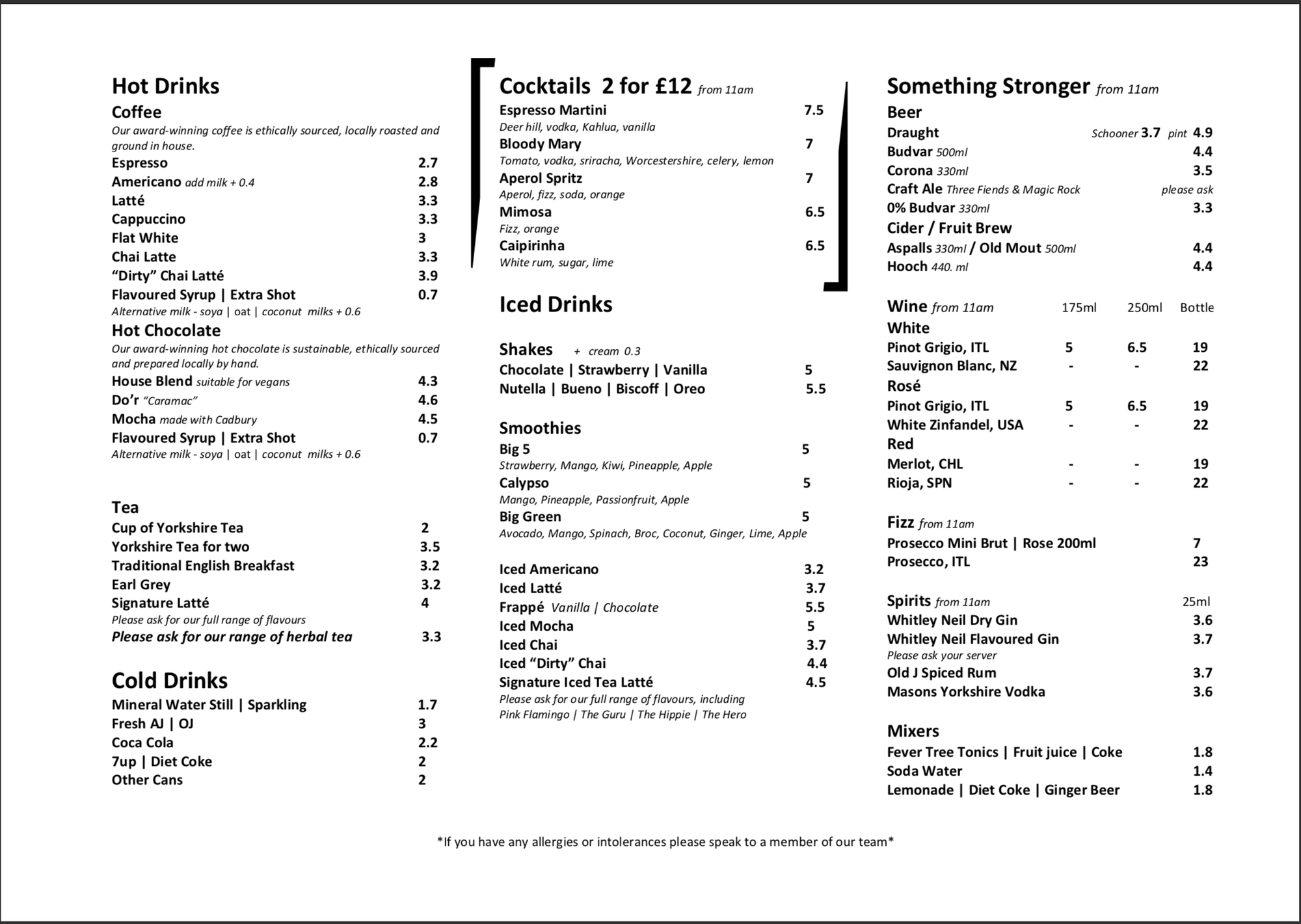 OUR MENU - Diggle Lock