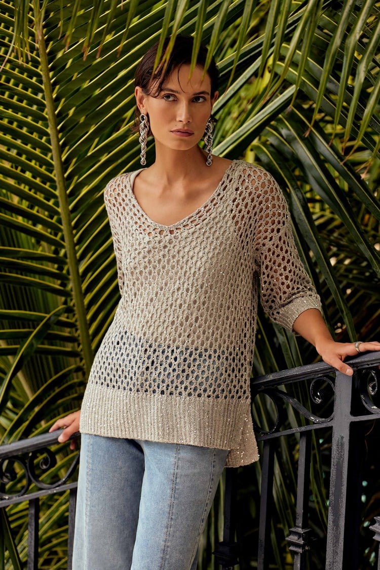 Joseph Ribkoff Open Stitch Sweater with Sequins - Susie Marrocco Ladies ...