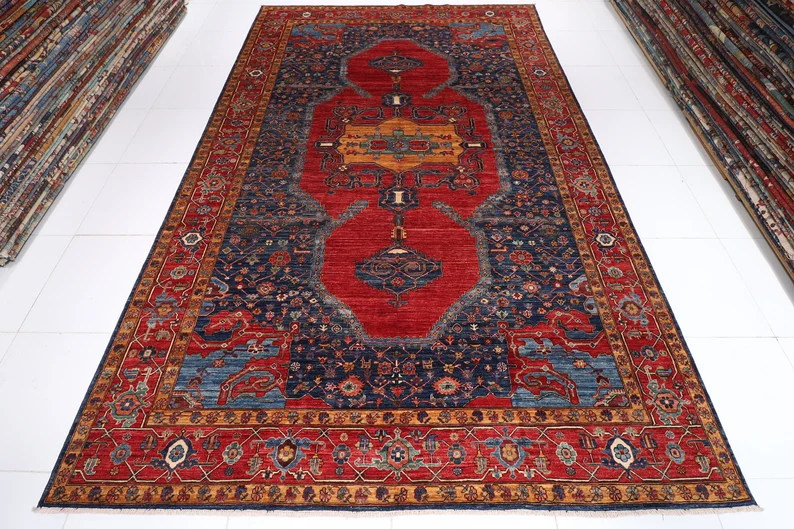 9x14 ft Red Oversize Area Rug, 8'11x13'11 Afghan Hand Knotted