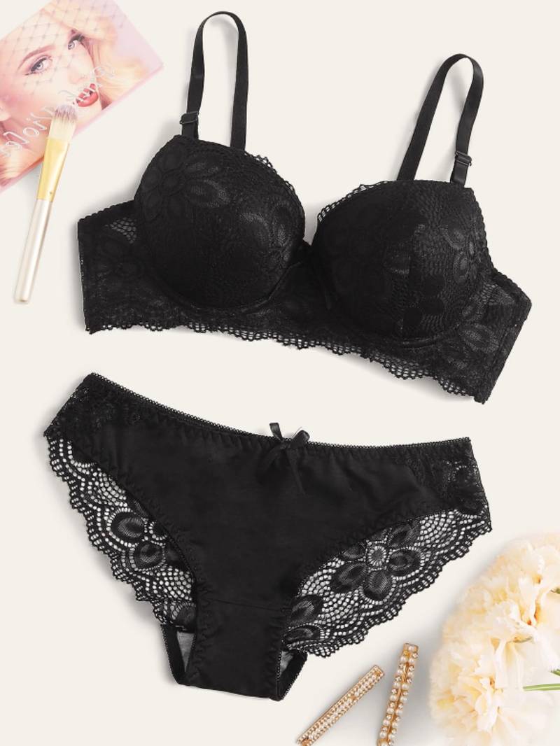Bra and Brief Set - Black - Large - alternative2fetish.co.uk