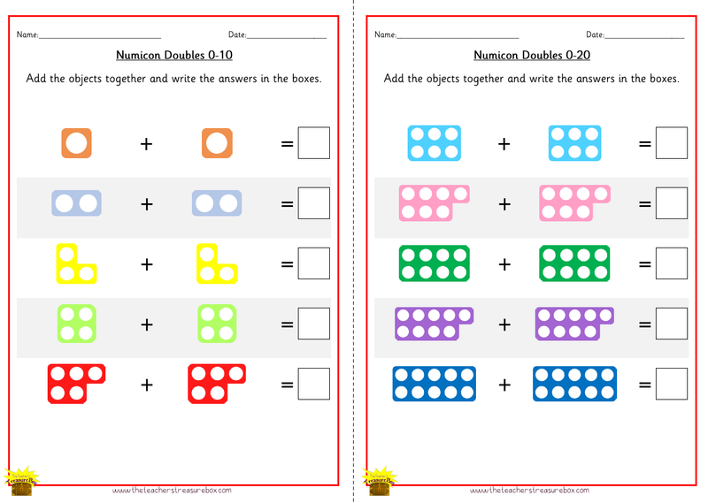 Numicon Doubles Worksheet 0-20 Numicon Doubles Worksheet 0-20