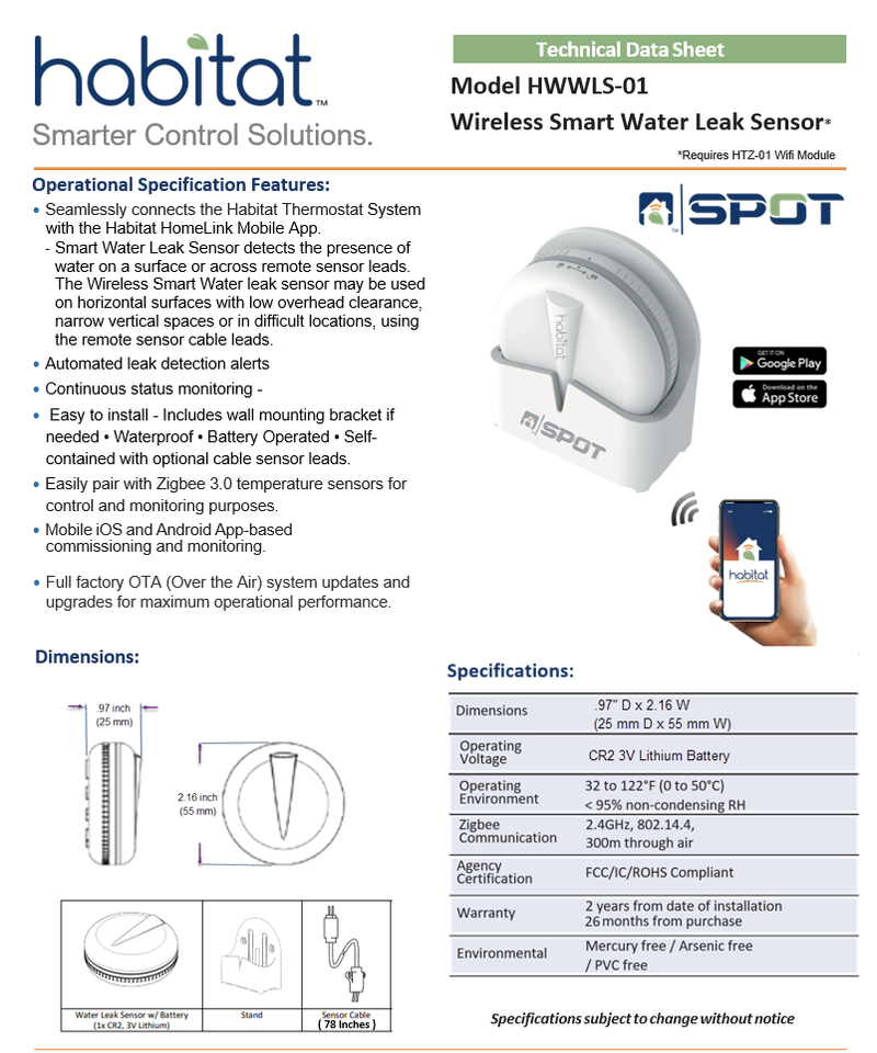 Model Hwwls 01 Spot Wireless Smart Water Leak Sensor Habitat Technologies