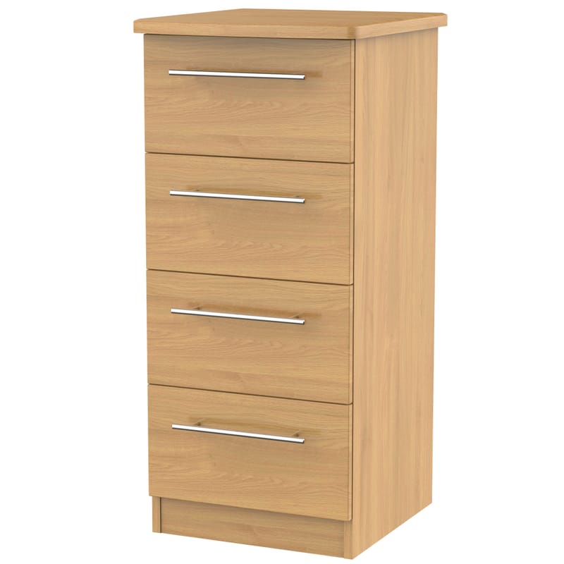 Sherwood Modern Oak 4 Drawer Narrow Cabinet - Lazy Sundays