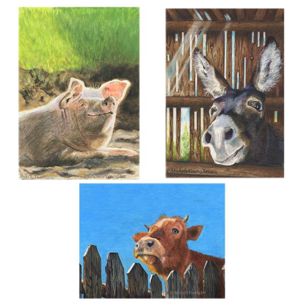 Farm animals in colored pencils