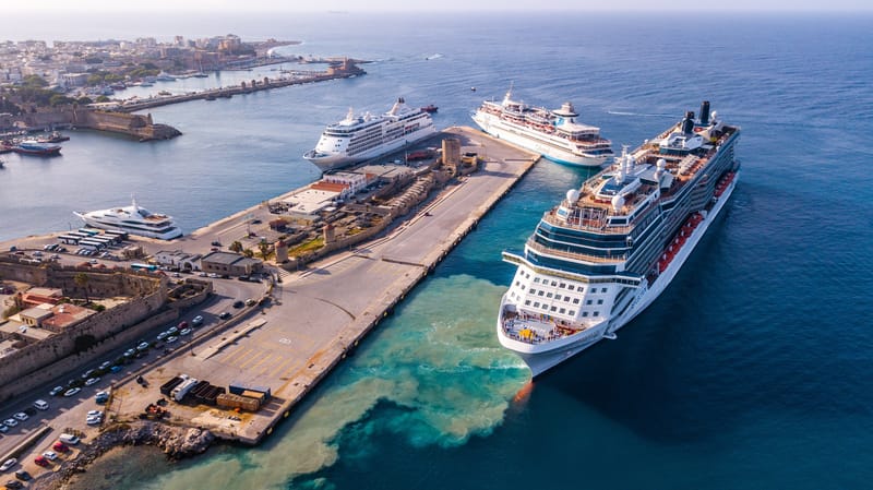 Rhodes Port , Greece Cruise & Cargo Ship Docks