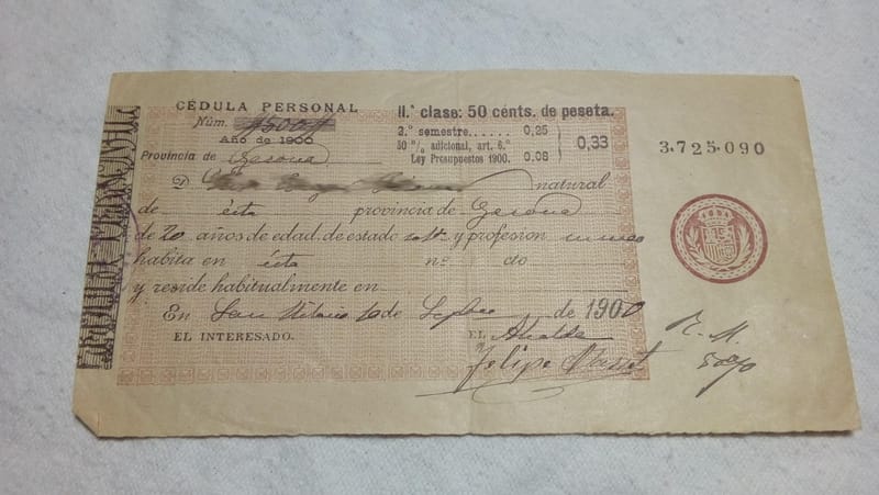 Cedula personal del año 1900 - ATTICAE