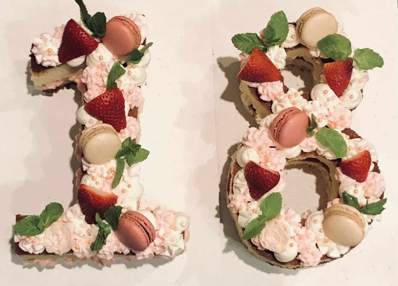 Number 18 Vanilla Cake With Creme Chantilly And Macrons - Cabbit Cakes