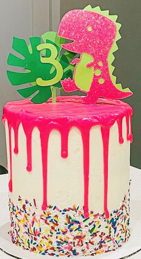3 Layer Vanilla 3-Rex Dinosaur Cake with Buttercream Frosting - Cabbit ...