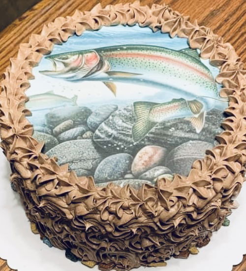 2 Layer Chocolate Fishing Cake with Chocolate Buttercream Frosting and ...