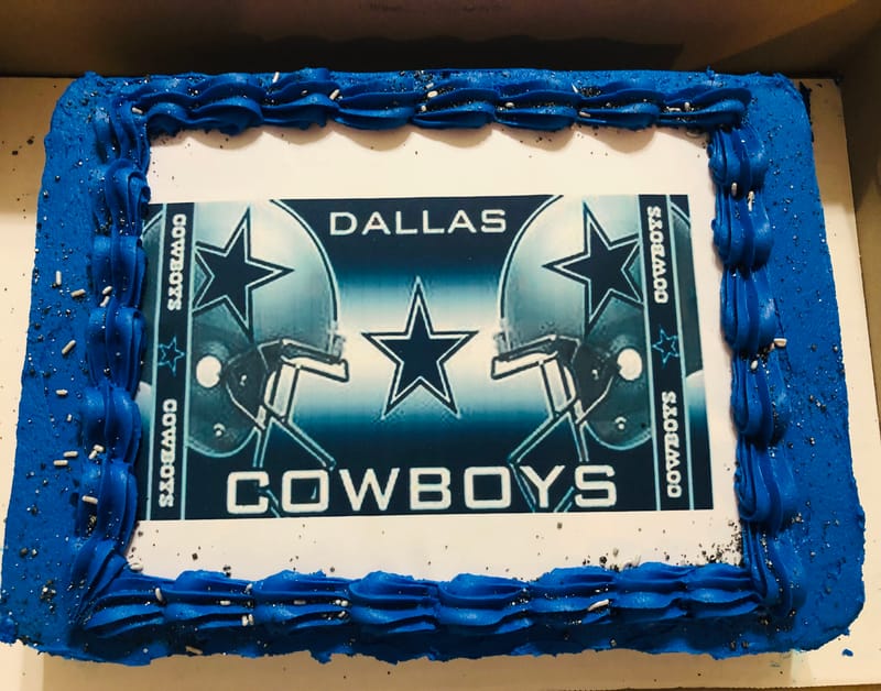 Strawberry Dallas Cowboys Sheet Cake With Buttercream Frosting and ...