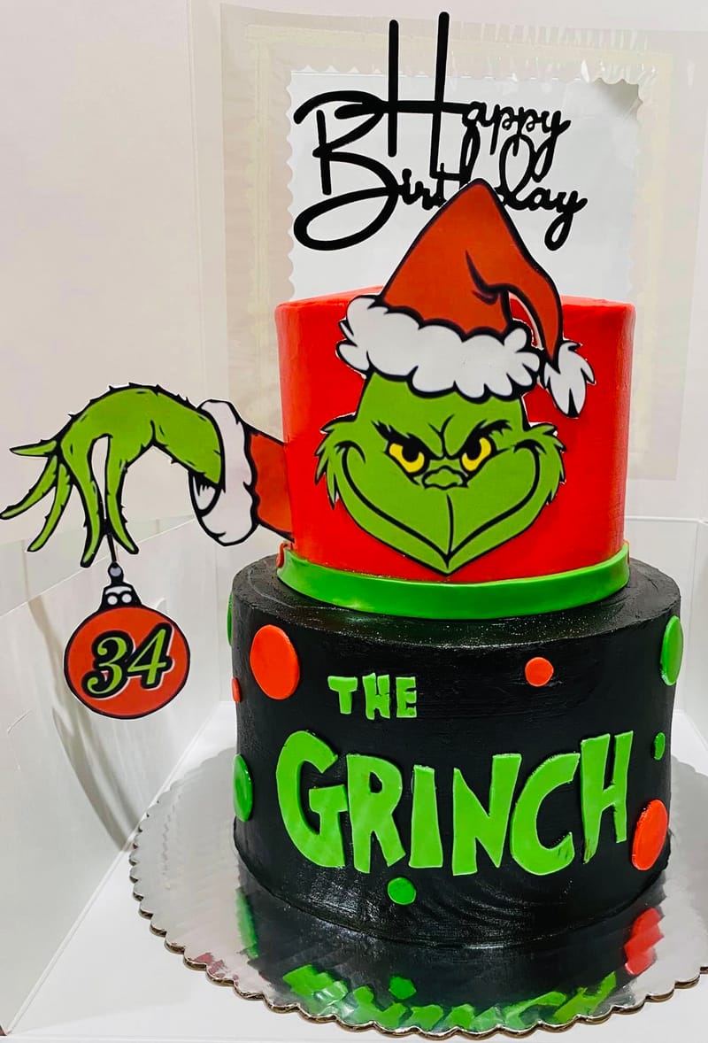 2 Tier Chocolate and Vanilla Grinch Cake with Buttercream Frosting and ...