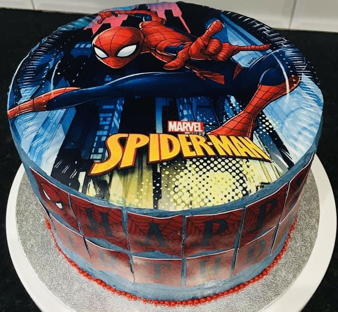2 Layer Vanilla Spider-Man Cake With Buttercream Frosting and Edible ...