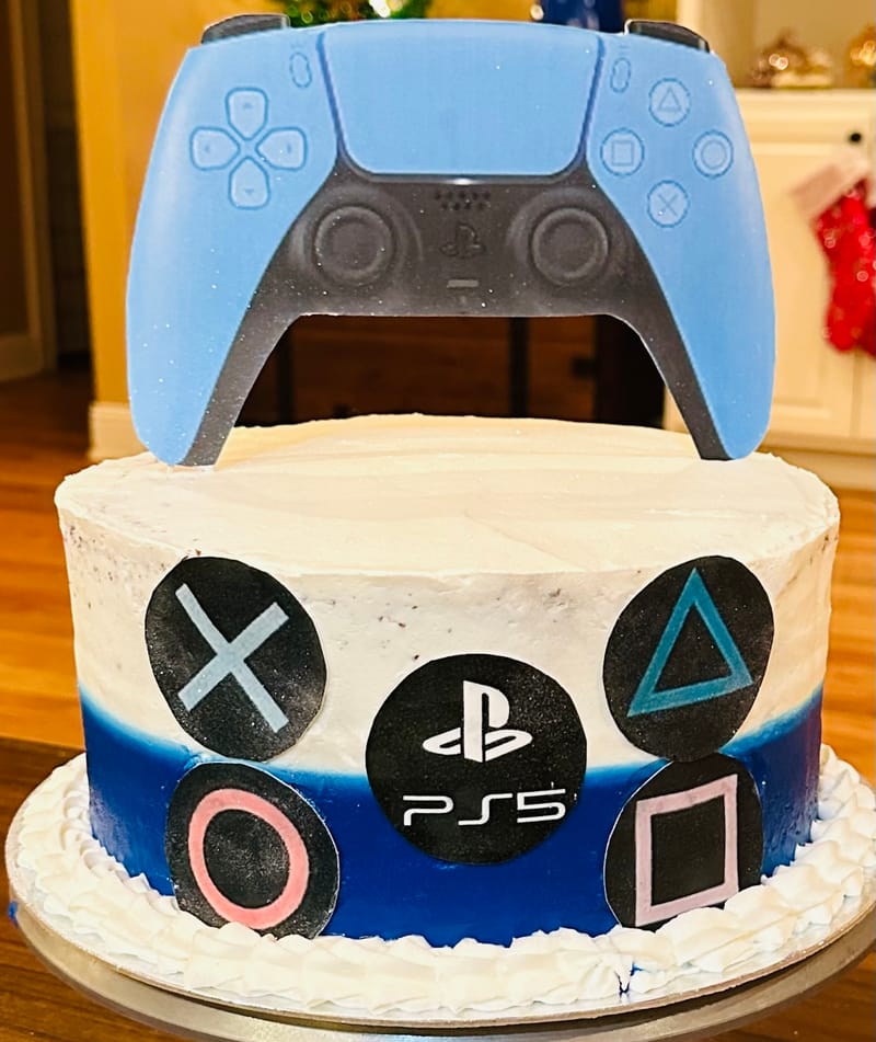 3 Layer Chocolate PlayStation 5 Cake with Buttercream Frosting and Edible Images - Cabbit Cakes