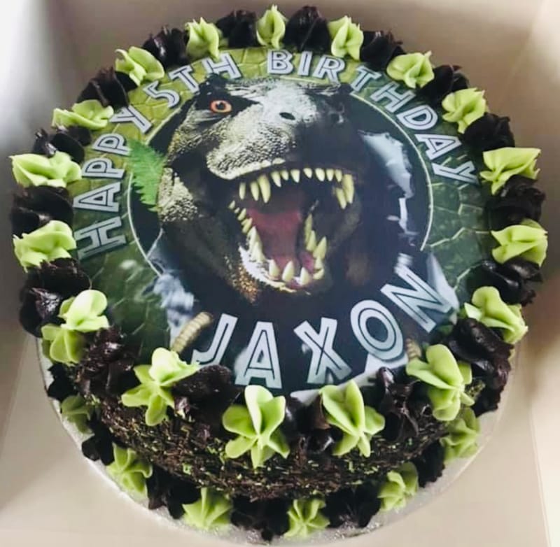 2 Layer Chocolate Dinosaur Cake with Buttercream Frosting and Edible ...