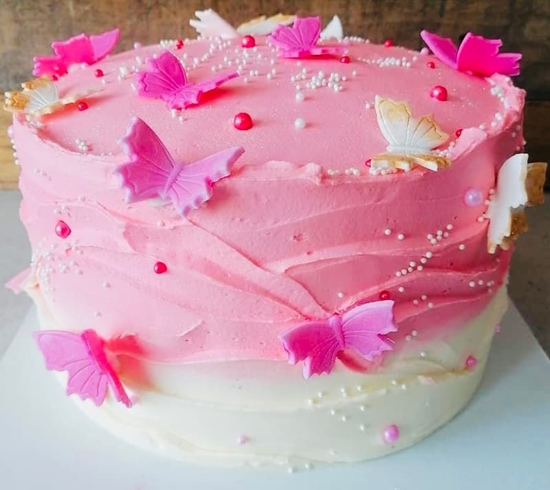 2 Layer Strawberry Butterfly Cake with Buttercream Frosting - Cabbit Cakes