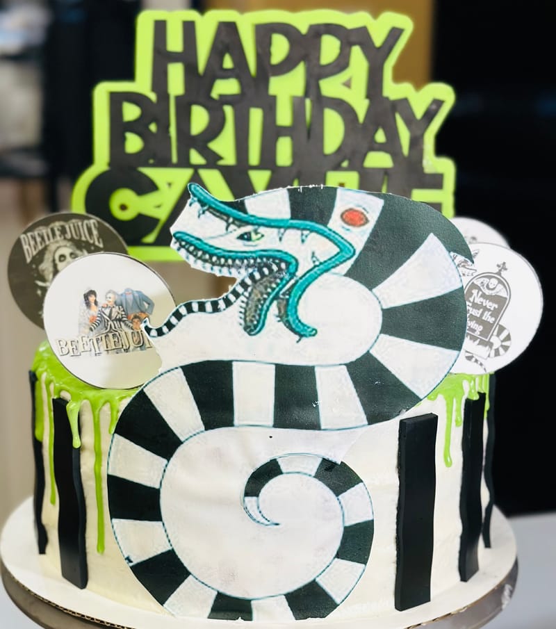 3 Layer Marble Amaretto Beetlejuice Cake with Buttercream Frosting, and ...