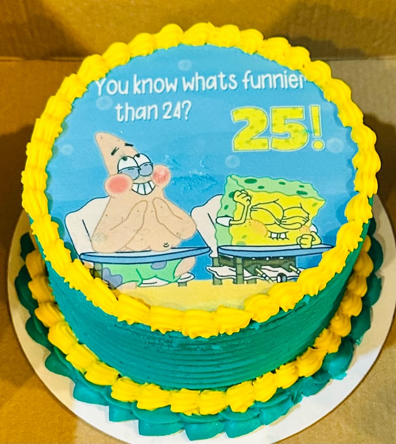 2 Layer Strawberry SpongeBob Birthday Cake with Buttercream Frosting ...