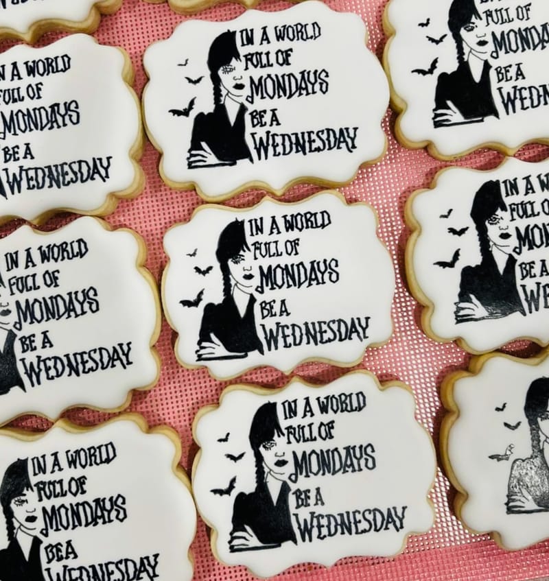 Wednesday Addams Royal Icing Sugar Cookies with Images - Cabbit Cakes