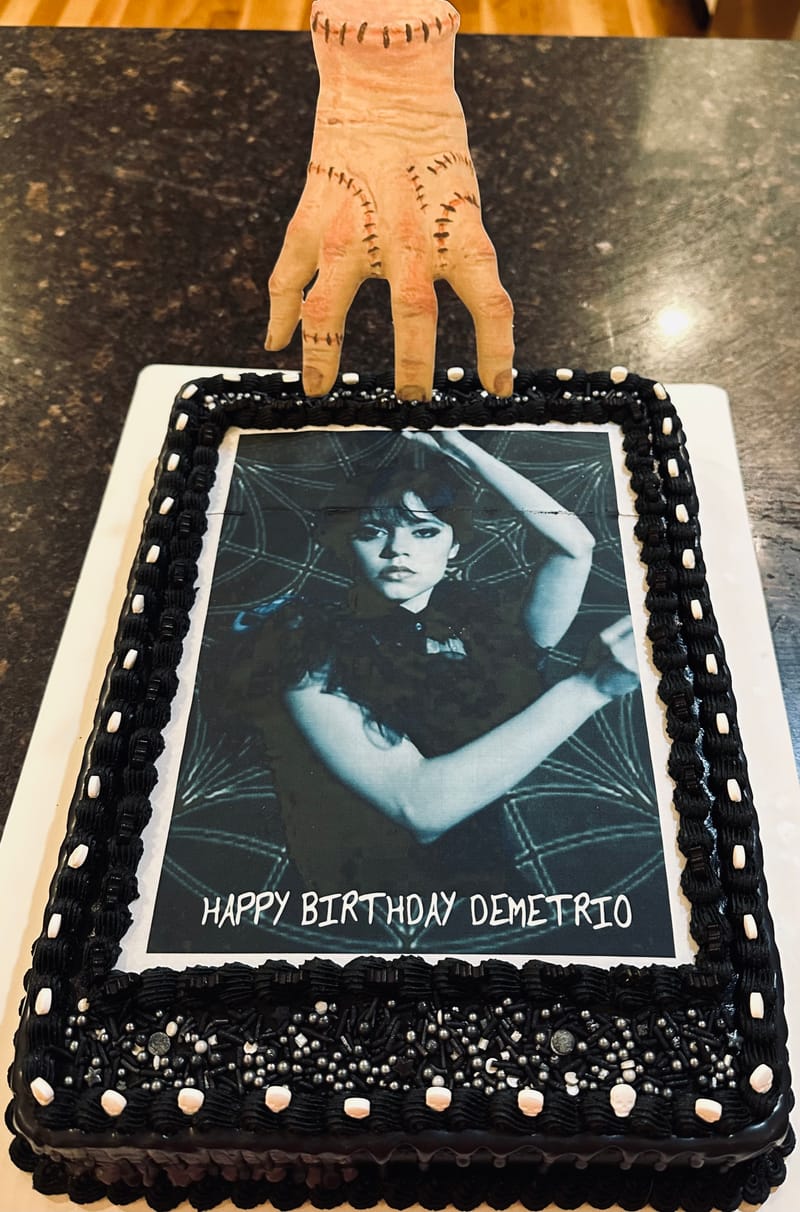 Wednesday Addams Chocolate Sheet Cake with Buttercream Frosting and ...