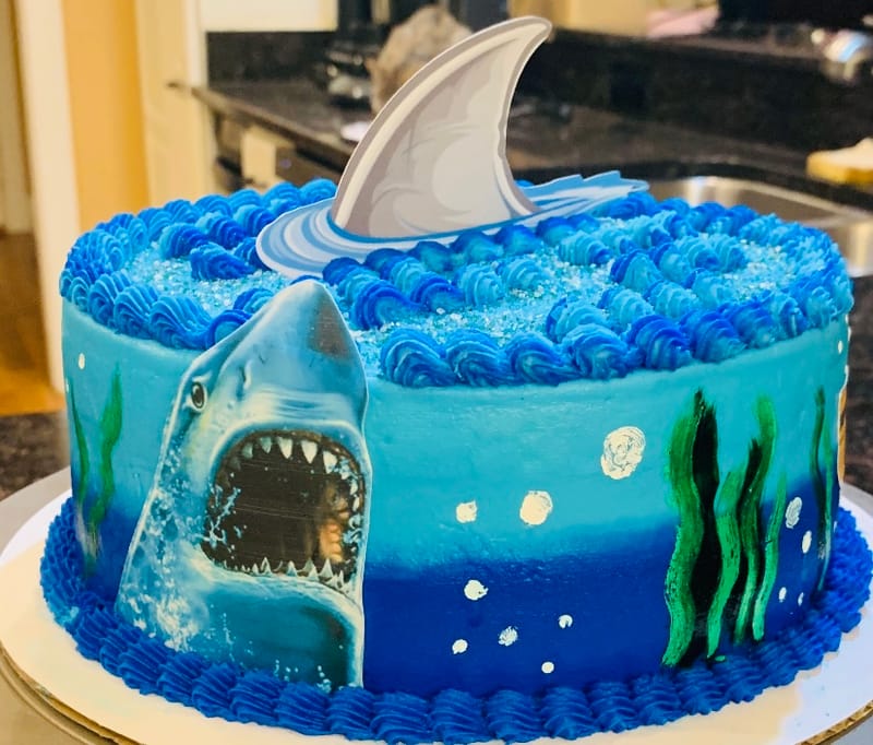 2 Layer Vanilla Shark Cake with Buttercream Frosting and Edible Images ...