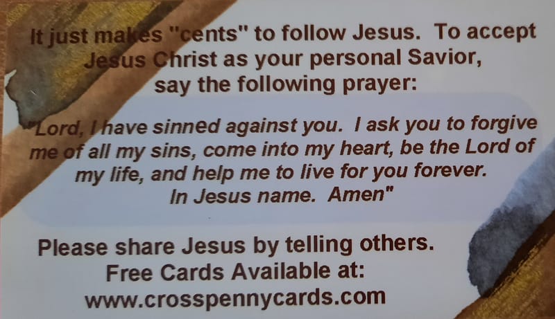 Back of Cross Penny Card/Standard Business Size Card - Cross Penny ...