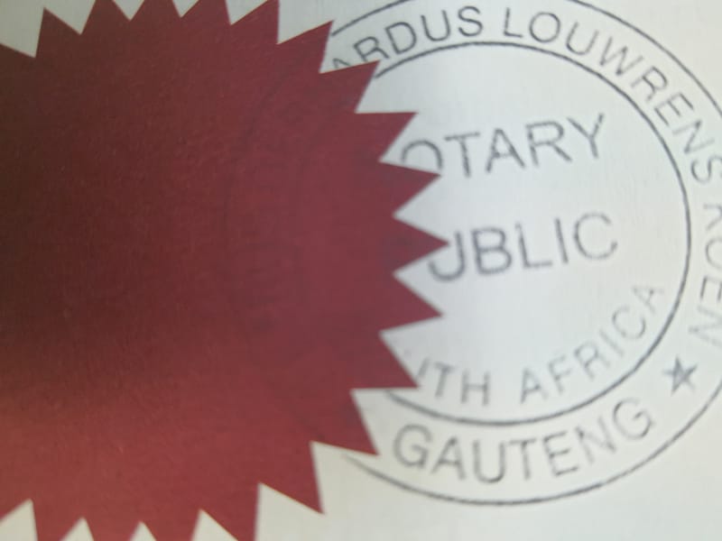Notary Public Red Seal and Stamp Example - LOUWRENS KOEN ATTORNEYS ...