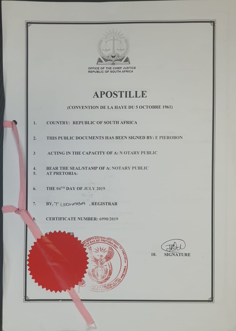 Apostille Certificate - Apostille . Africa