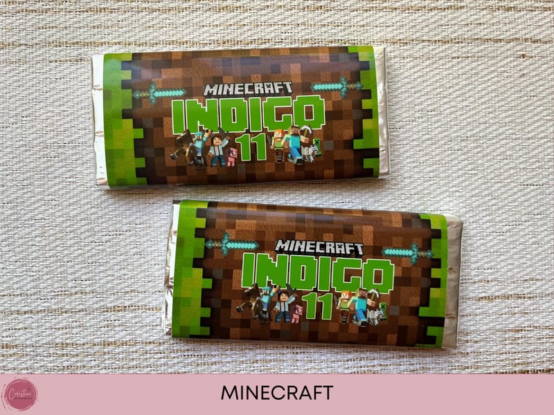 personalised chocolate bars, minecraft chocolate bars, party favours