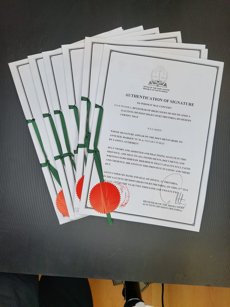 Authentication Certificate High Court - Notary Public Services Pretoria