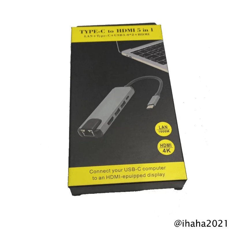 Type-C To HDMI 5 In 1 Adapter(LAN + Type-C, USB 3.0*2 + HDMI) - السمّان للكمبيوتر