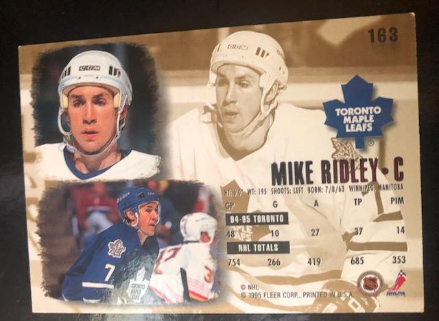 1995-96 Ultra Maple Leafs Hockey Card #163 Mike Ridley - Salvagedpartsdepot
