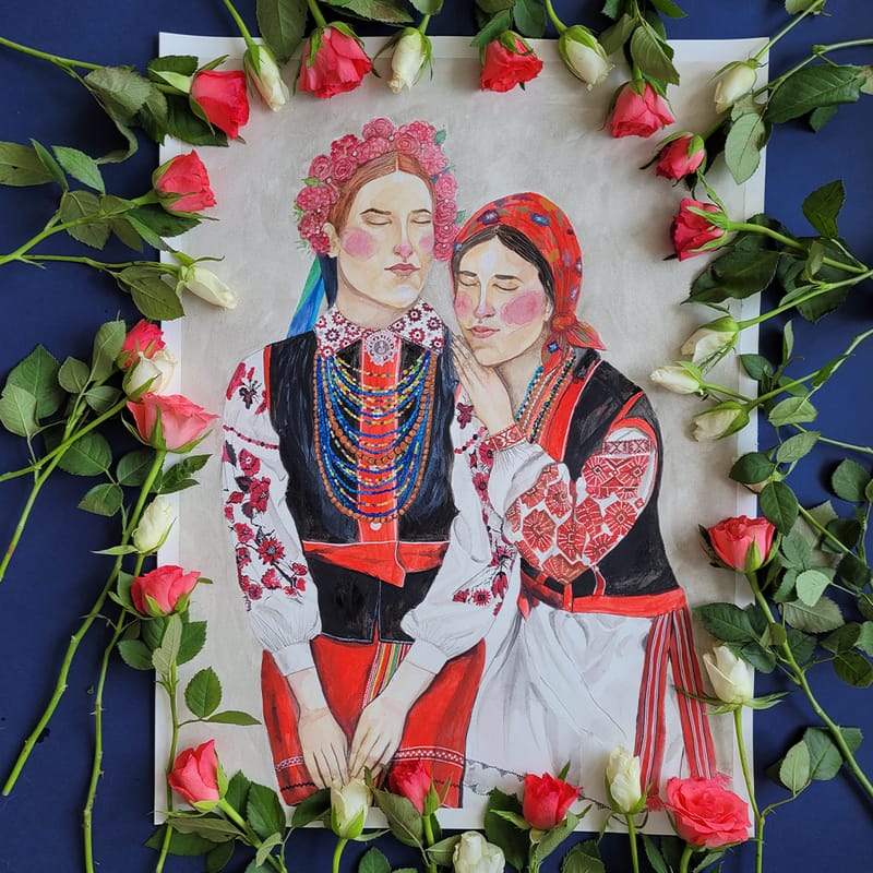 Fete in port pupular - lucrare originala