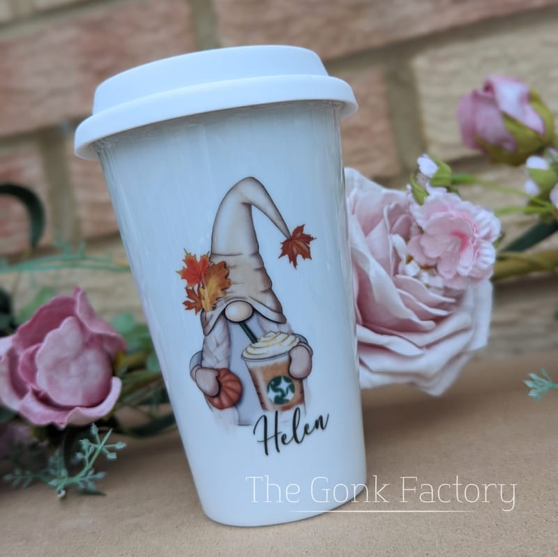 Gonk 'Autumn Coffee Addict' Ceramic Travel Mug