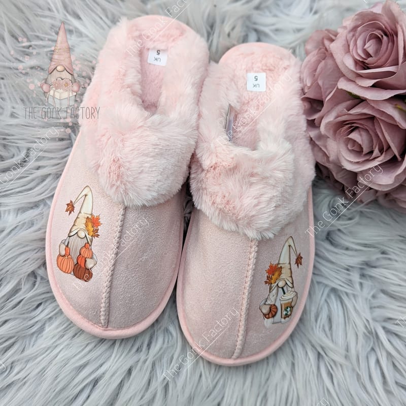 Pink 'Pumpkin & Coffee Gonks' Slippers