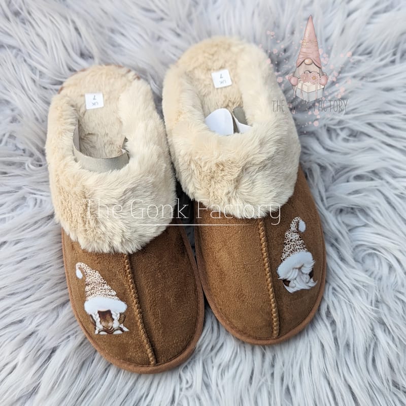 Tan 'Brown Leopard Gonks' Slippers