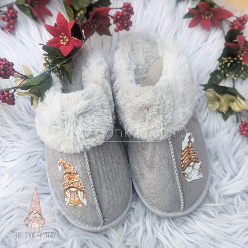 Grey 'Gingerbread Gonks' Slippers