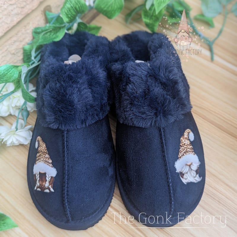 Navy 'Brown Leopard Gonks' Slippers