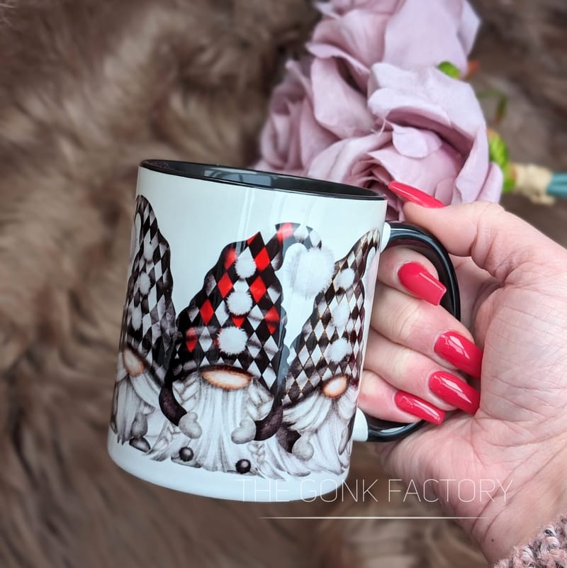 Black Handled 'Harlequin Inspired Gonks' Mug