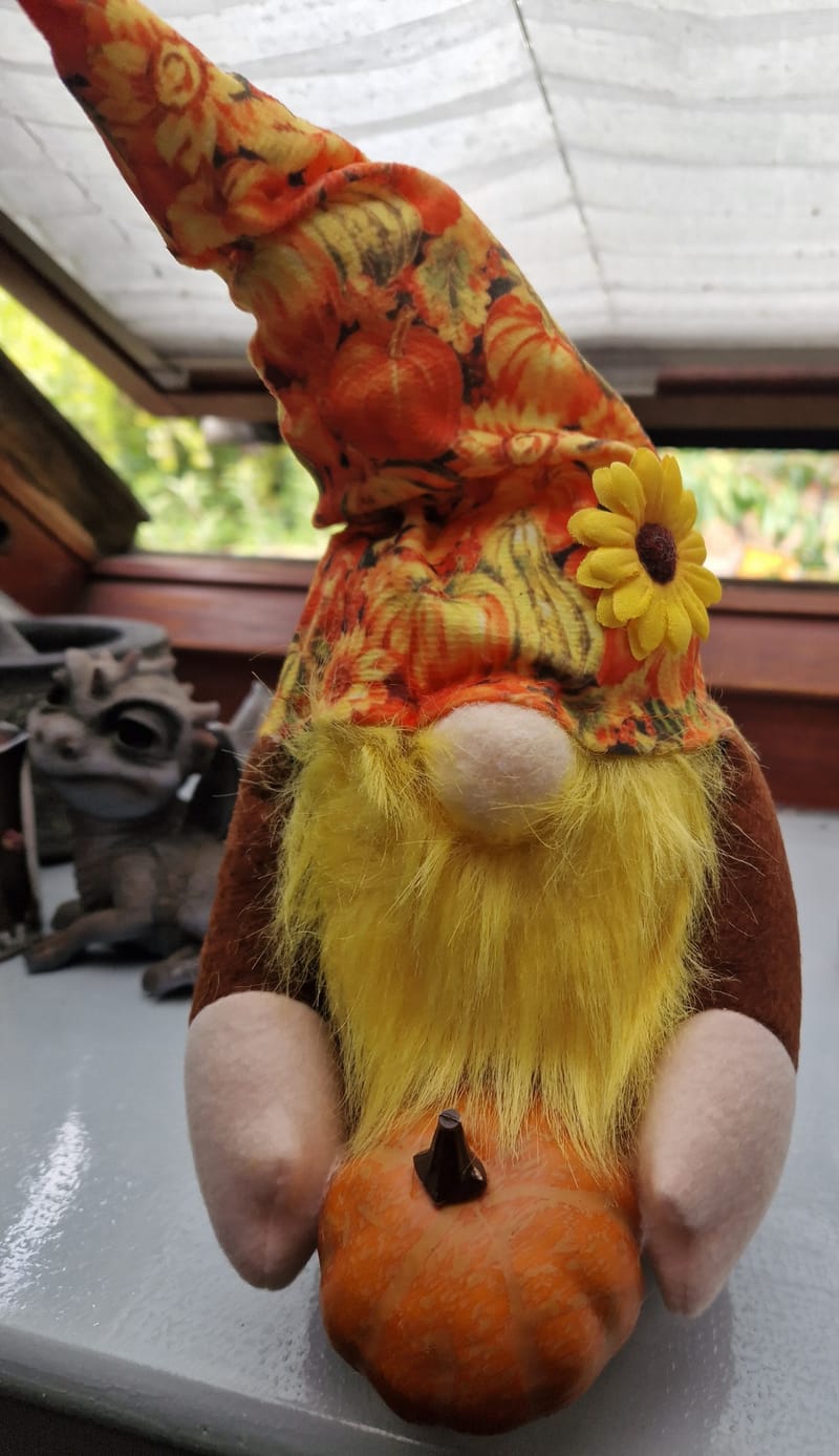 Cute sitting gonk with pumpkin - Lunamoon Creations